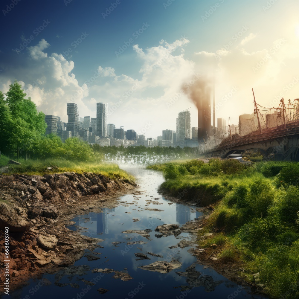 Bad vs good environment. Good and poor ecology comparison. Humanity ...