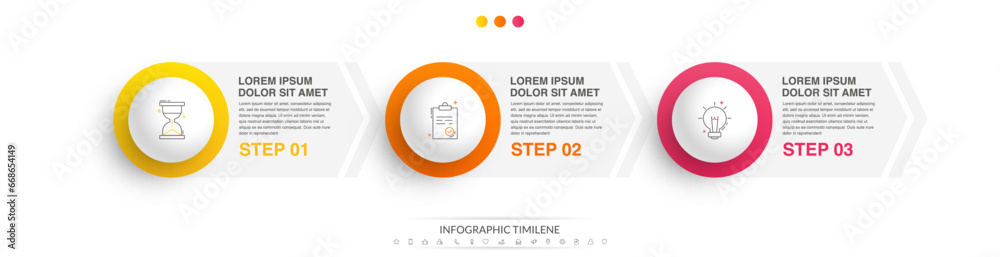 Business vector infographics with three circles and arrows. Timeline ...