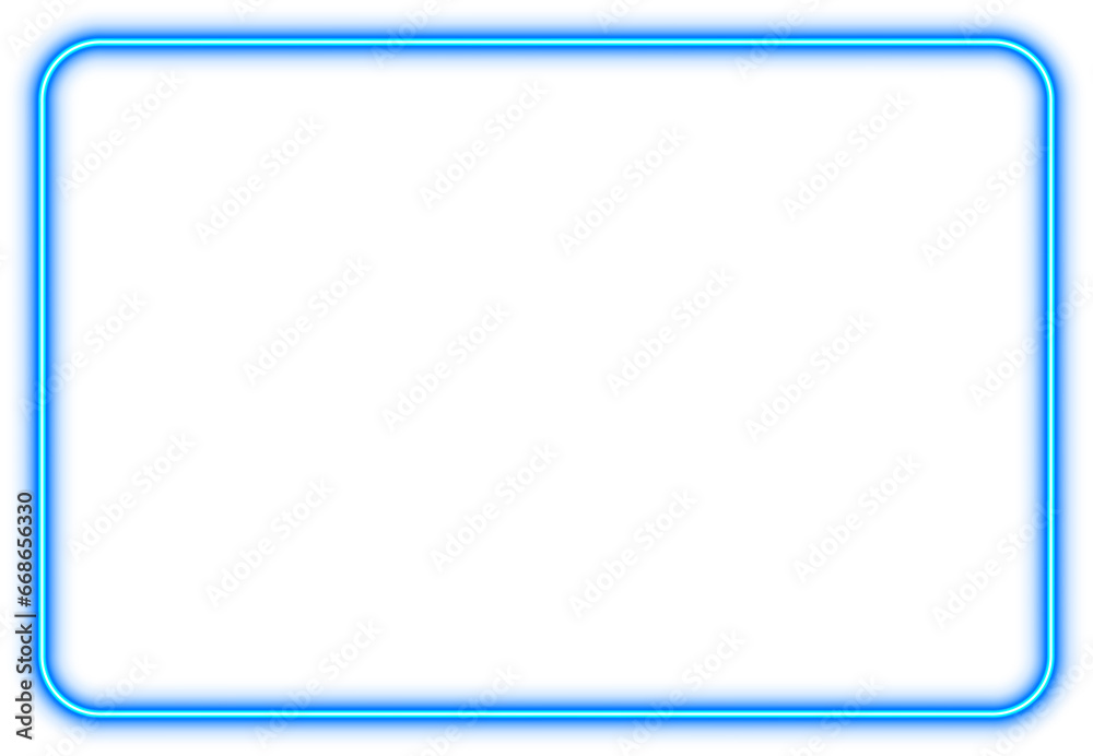 Blue rectangle neon frame, light sign box, outline border with space ...