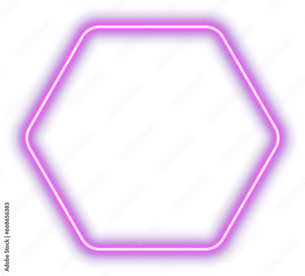 Pink, purple hexagon neon frame template, light sign, geometric glow ...