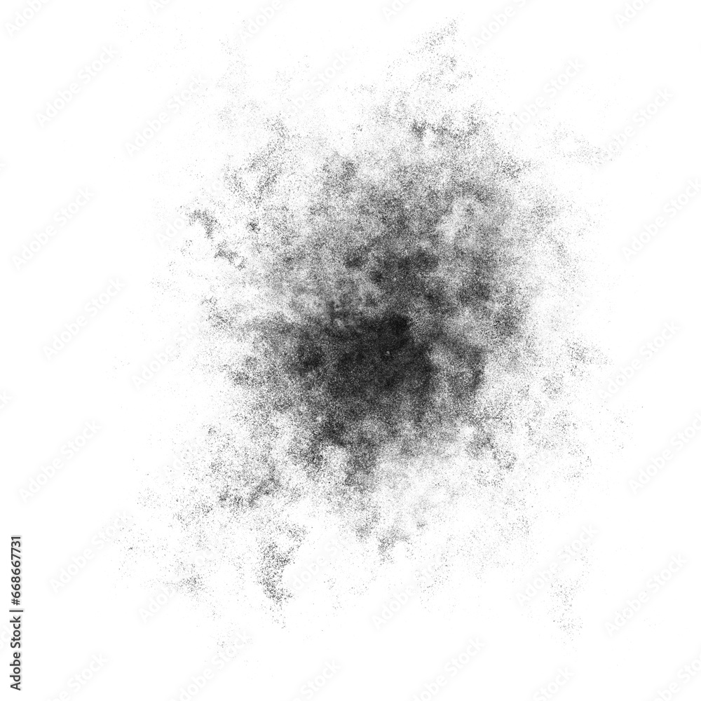 Black color powder explosion isolated on transparent background ...