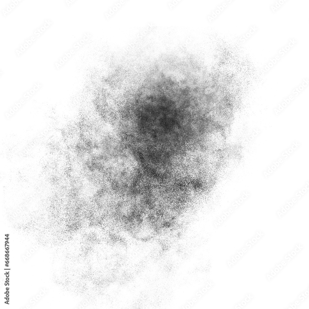Black color powder explosion isolated on transparent background ...