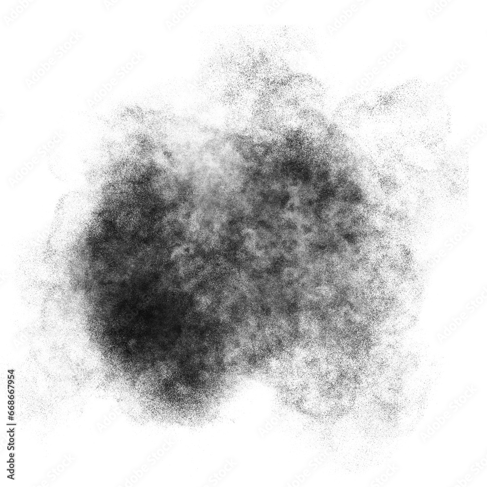 Black color powder explosion isolated on transparent background ...