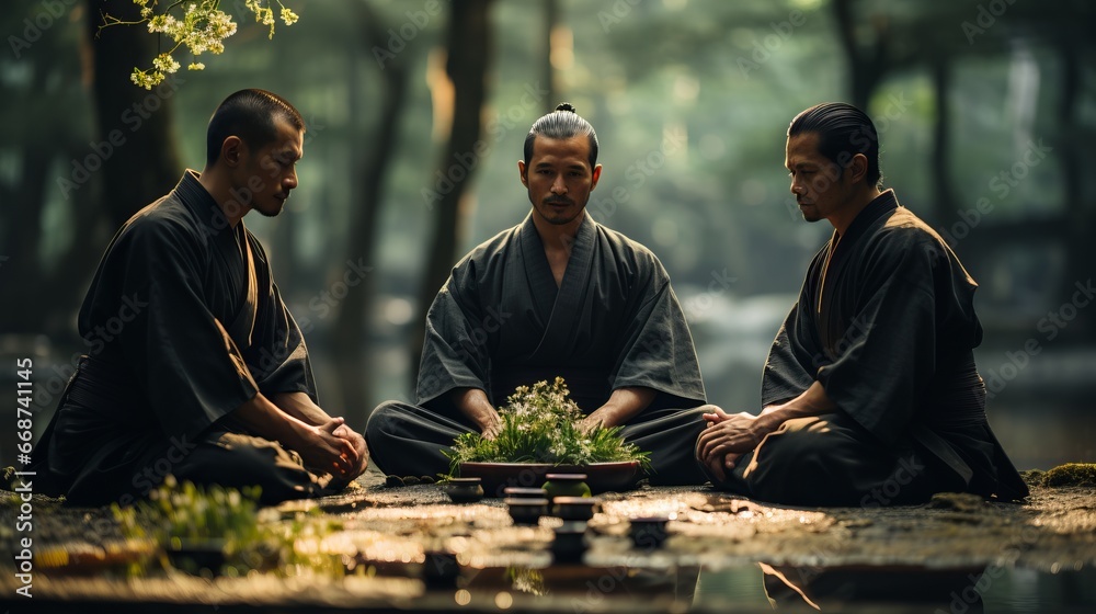 Asian warrior with a katana. Portrait of male samurai. Concept ...