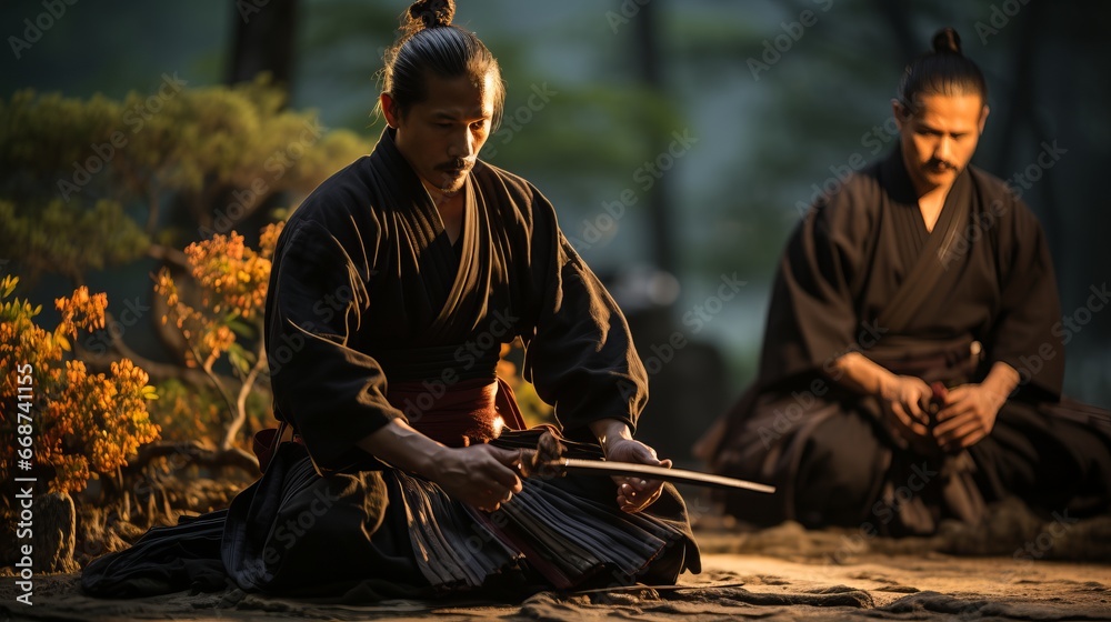 Asian warrior with a katana. Portrait of male samurai. Concept ...