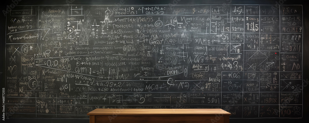 blackboard background and Maths formulas written by white chalk , an ...