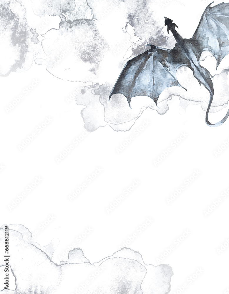 Watercolor dragon painting isolated on a white background. Fantasy ...
