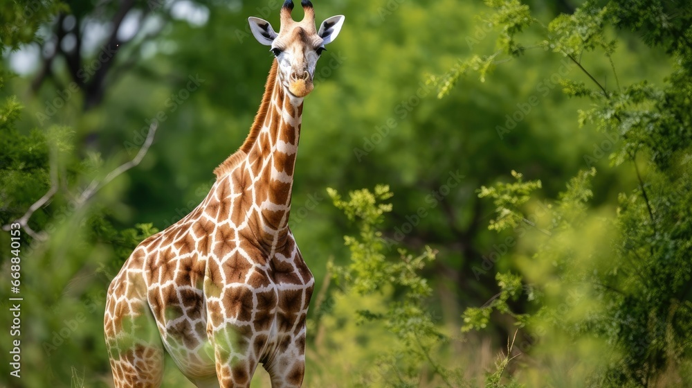 Majestic giraffe gracefully observing its surroundings on the African ...