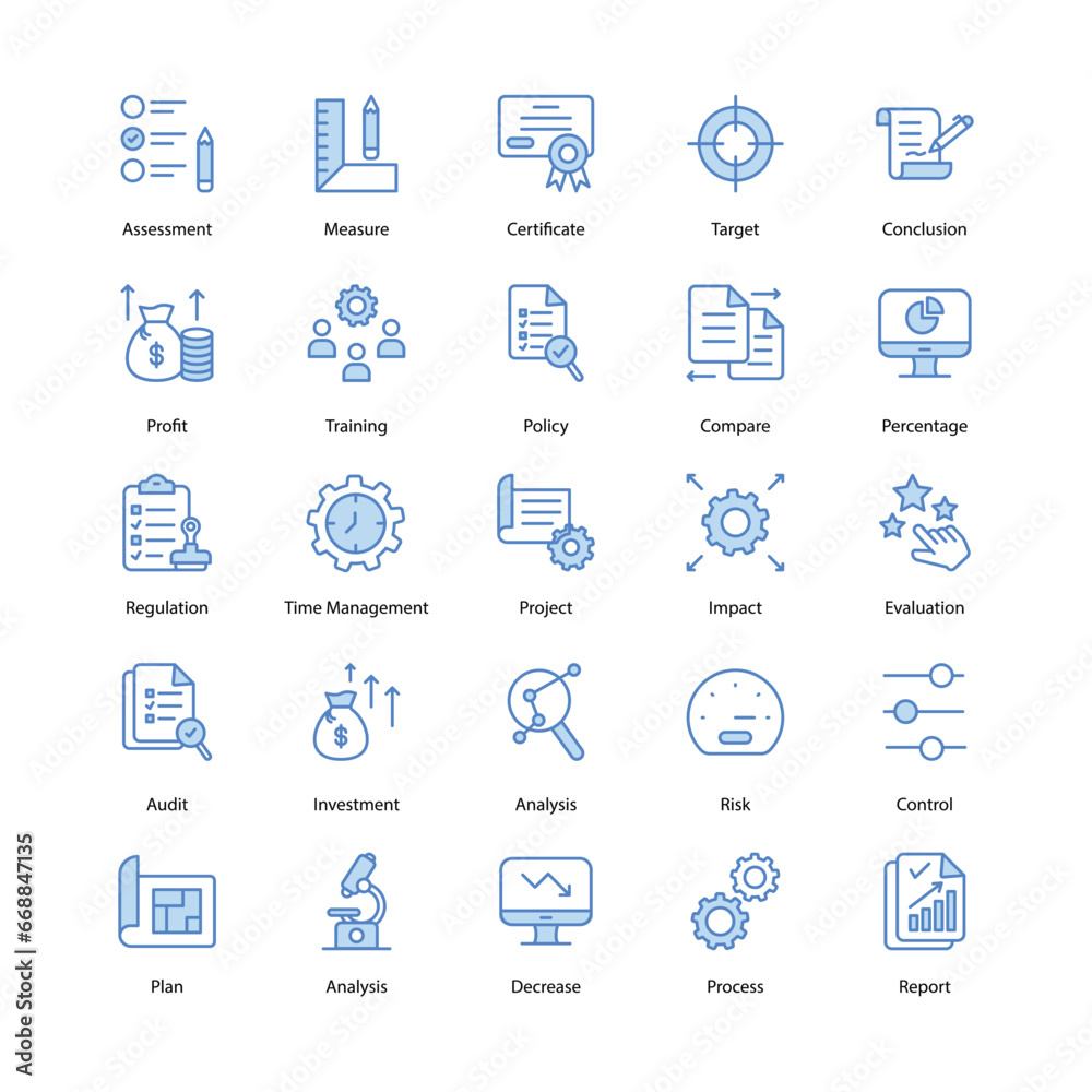 Assessments icons set isolate white background vector stock ...