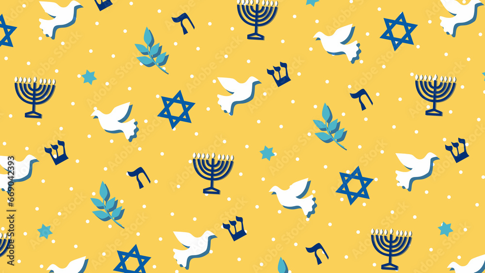 Hanukkah background in blue and yellow colors with Hanukkah symbols ...