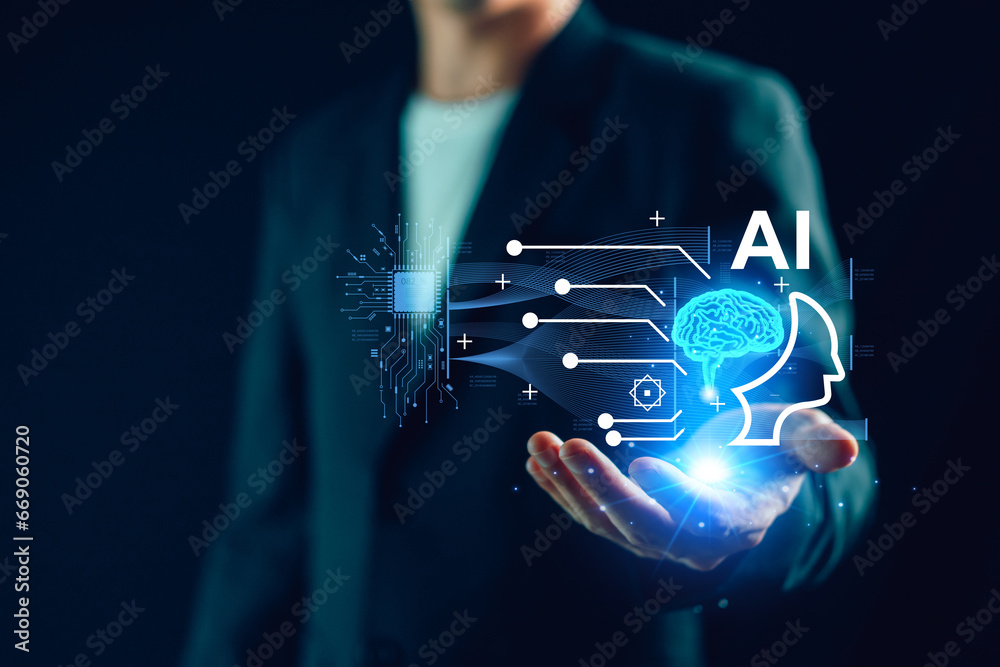 AI (Artificial intelligence), Chatbot growing concept. Businessman use ...