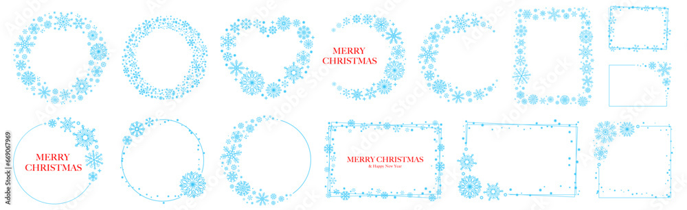 Snowflake circle frame. Winter snowflake round border. Design elements ...