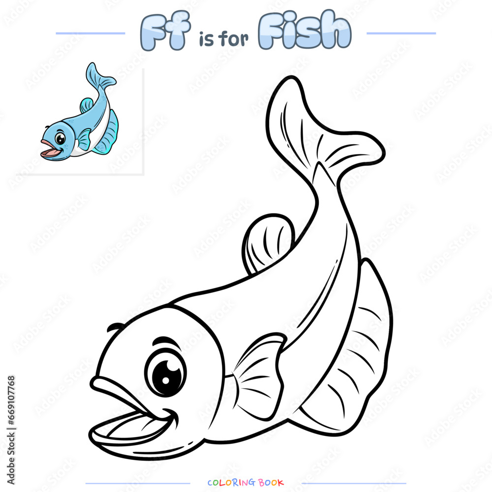 Coloring Page Fish cartoon Stock Vector | Adobe Stock