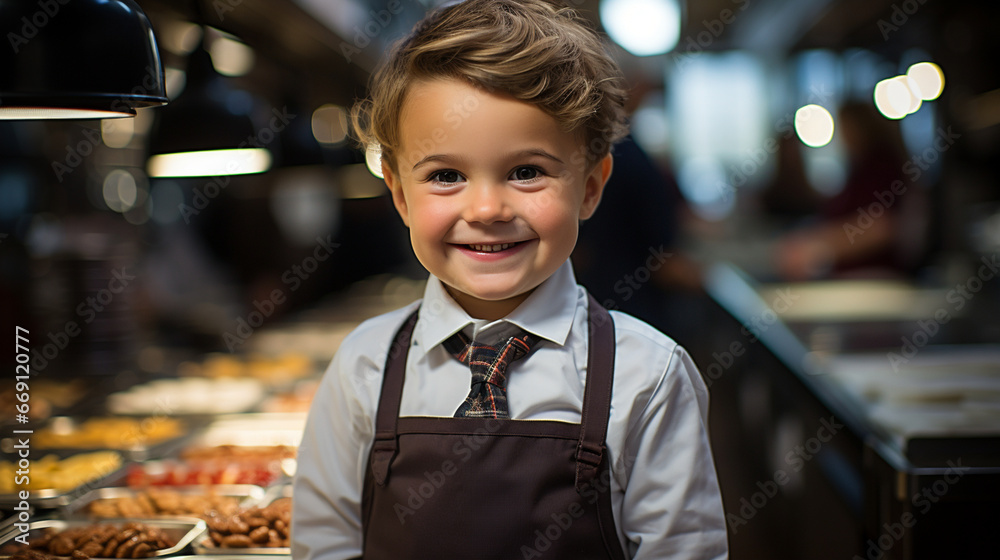 A young aspiring chef proudly wearing their first chef's uniform ...