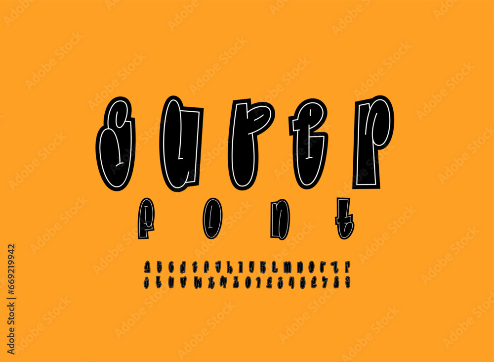Graffiti long font, comic alphabet in the cartoon style, joyful narrow ...