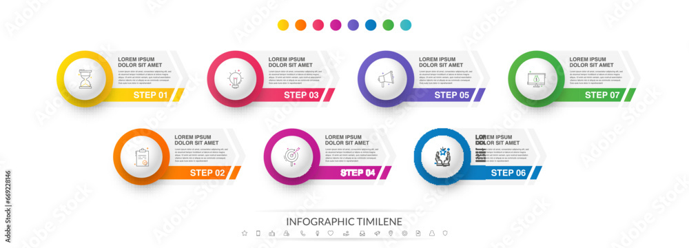 Business vector infographics with 7 circles and arrows. Timeline ...