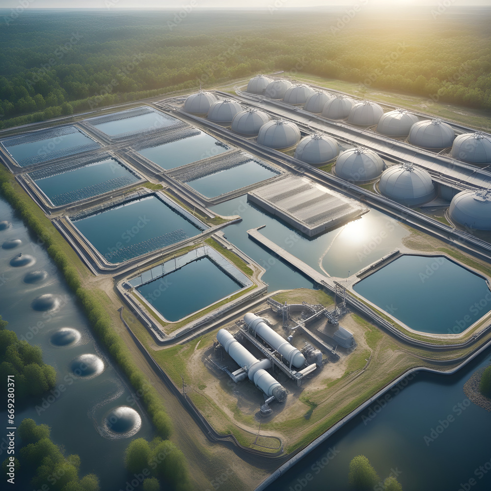 Aerial top view of Drinking Water Treatment plants. Microbiology of ...