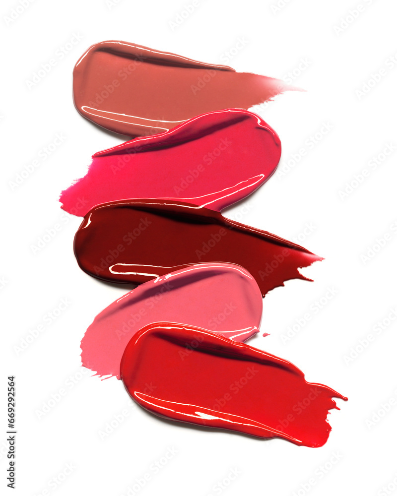 Range of lipstick texture composition isolated on white background ...