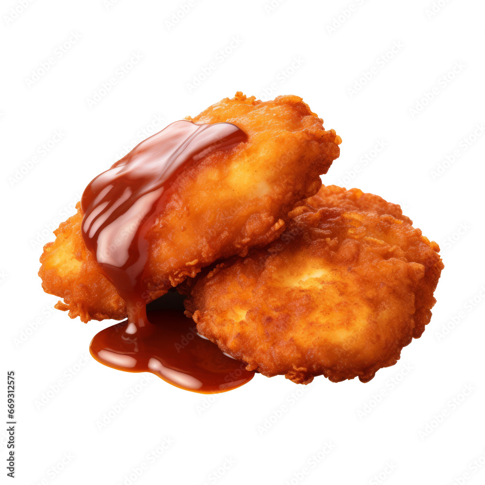 Crispy Chicken Nugget with BBQ Sauce Isolated on Transparent Background ...