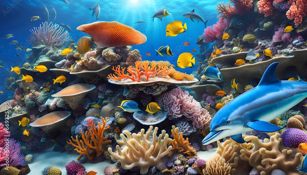 tropical coral reefs, deep sea wallpaper with colorful shells, fish ...