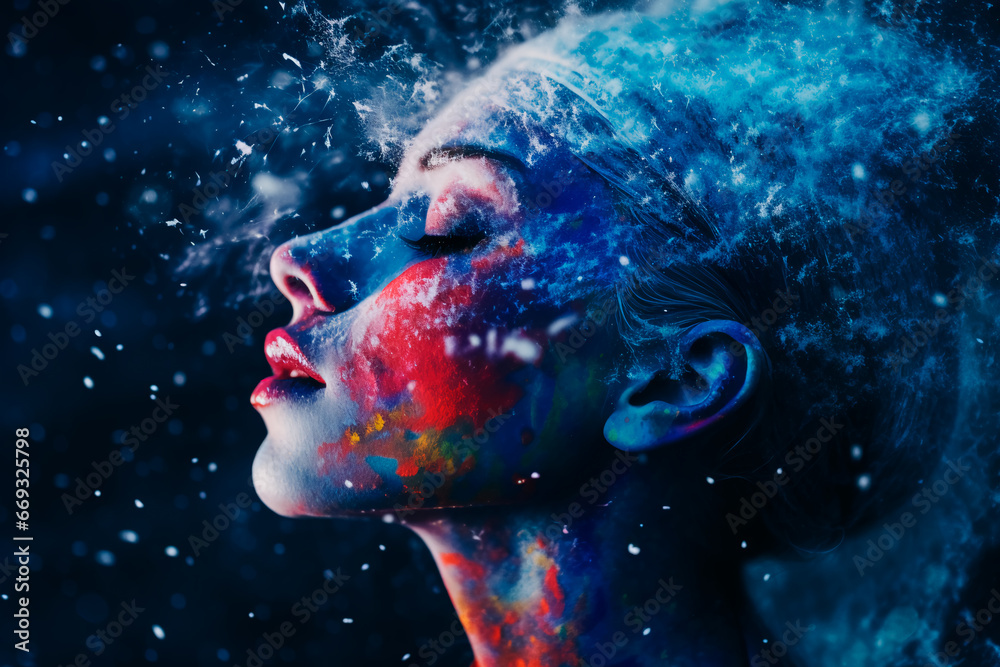 An abstract photo depicts the concept of a woman's mental struggle ...