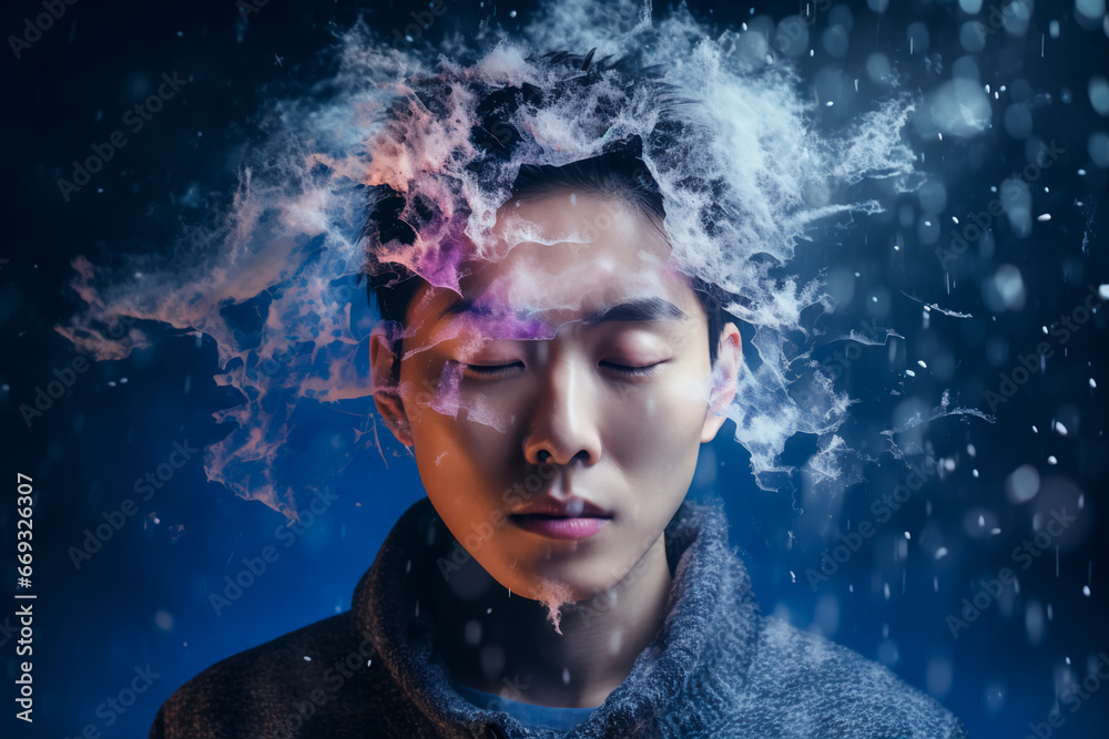 An abstract photo depicts the concept of a man's mental struggle ...