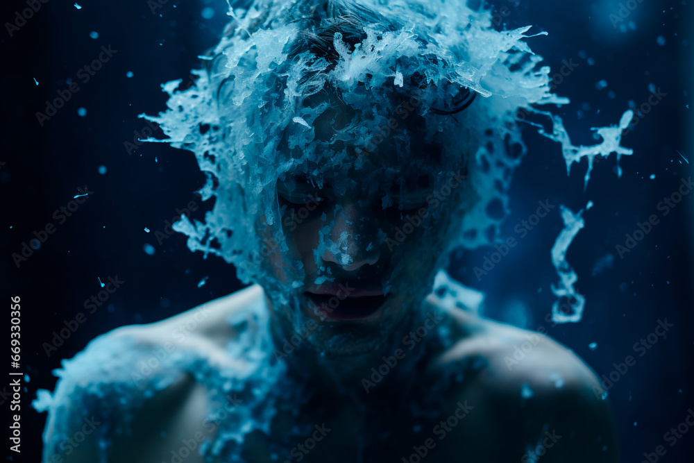 An abstract photo depicts the concept of a man's mental struggle ...