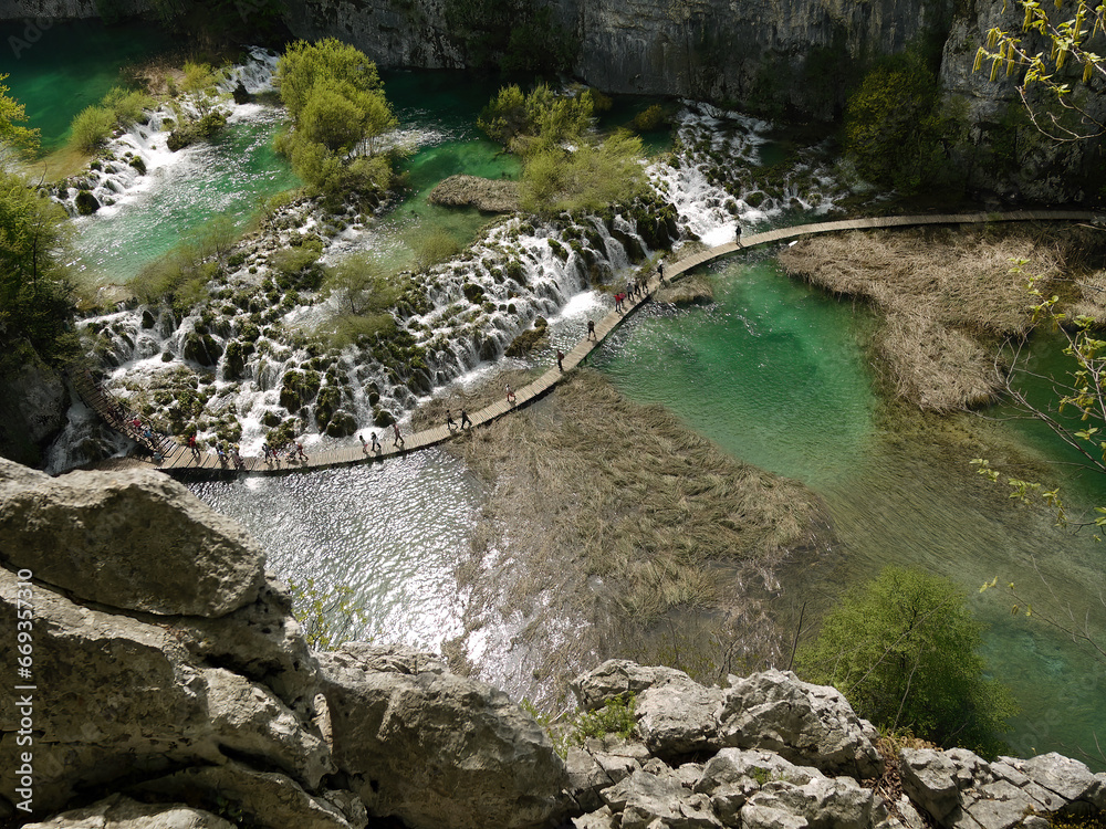 Low shutter speed of beautiful waterfalls, Plitvice lakes national park ...