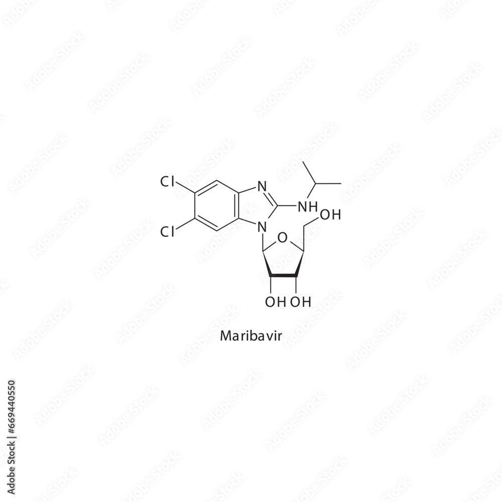 Maribavir flat skeletal molecular structure Antiviral drug used in ...