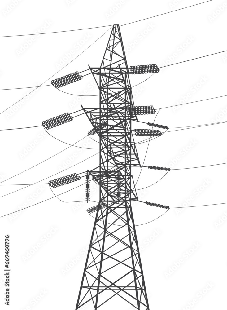 High voltage transmission systems. Electric pole. Power lines. A ...