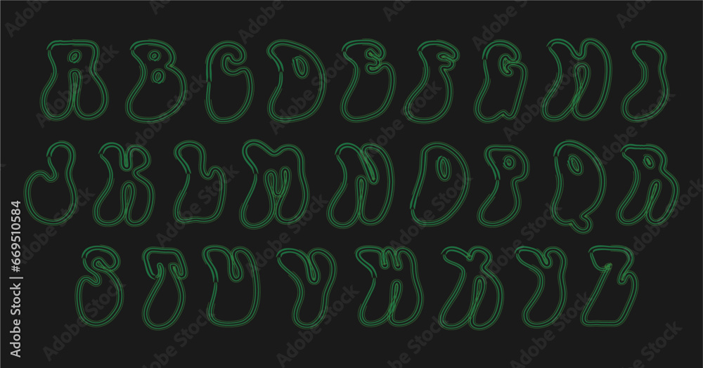 Neon Boho Font in retro, hippie style. Ideal for posters, collages ...