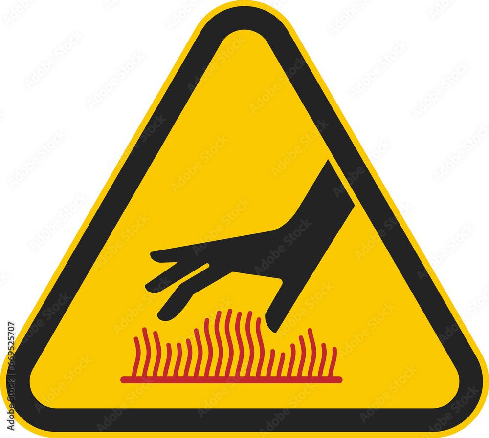 Isolated icon of hot surface with illutstation hand and red fire, for ...