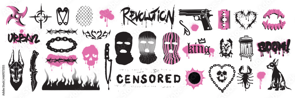 Stock-Vektorgrafik „Street spray graffiti element set, urban grunge ...