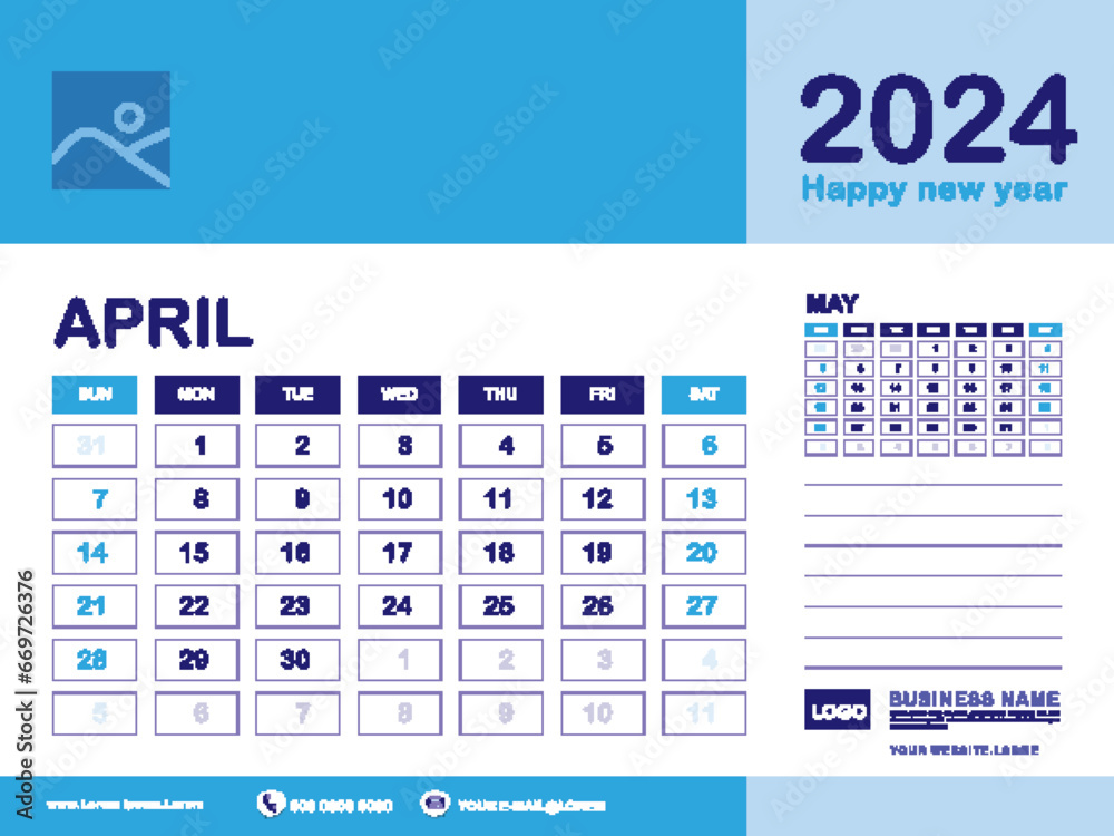 April 2024 year, Calendar planner 2024 and Set of 12 Months, week start ...