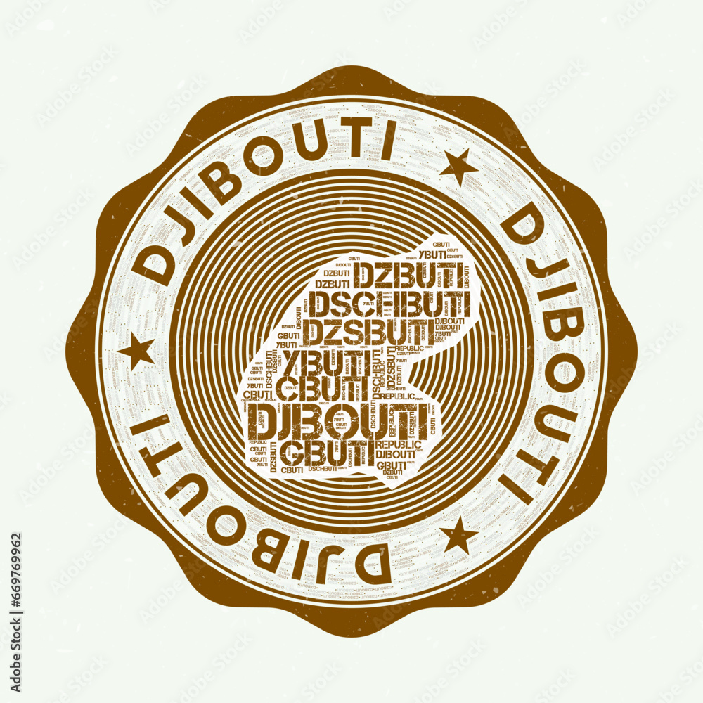 Djibouti seal. Country round logo with shape of Djibouti and country ...