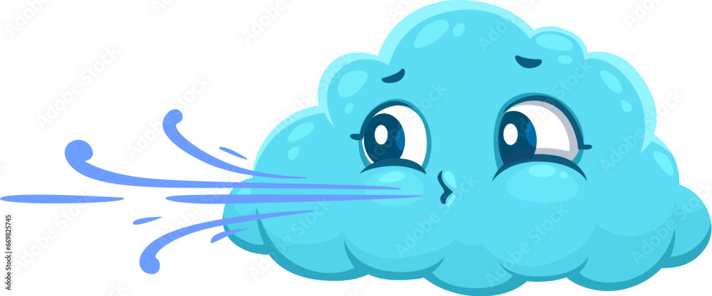 Cartoon cute wind weather character, isolated vector light blue ...