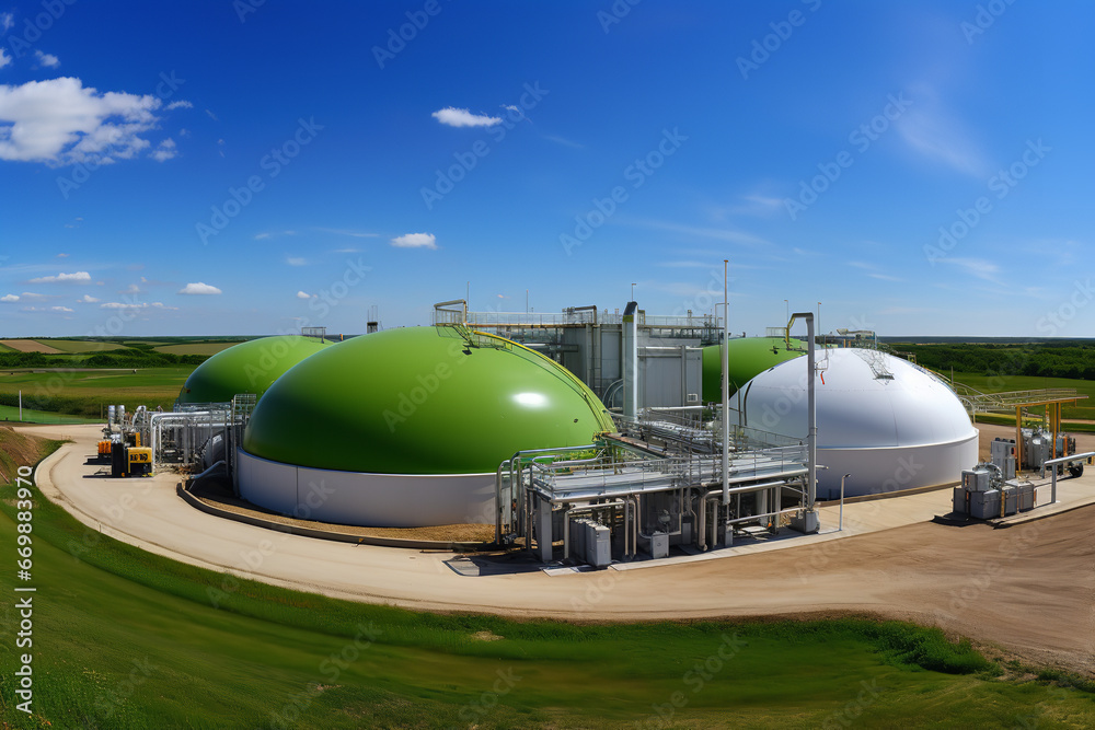 A cutting-edge biogas facility processes organic waste, transforming it ...