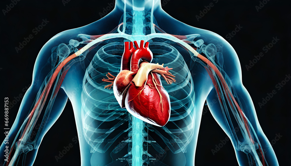 Male anatomy of the human Heart system. 3d rendering concept and ...