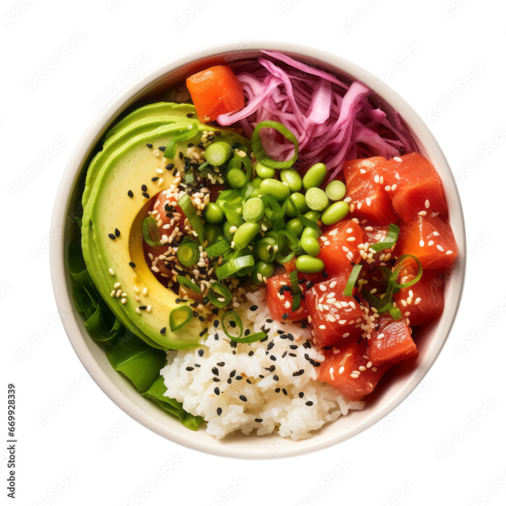 Hawaiian poke bowl. Cut-out, isolated element on transparent background ...