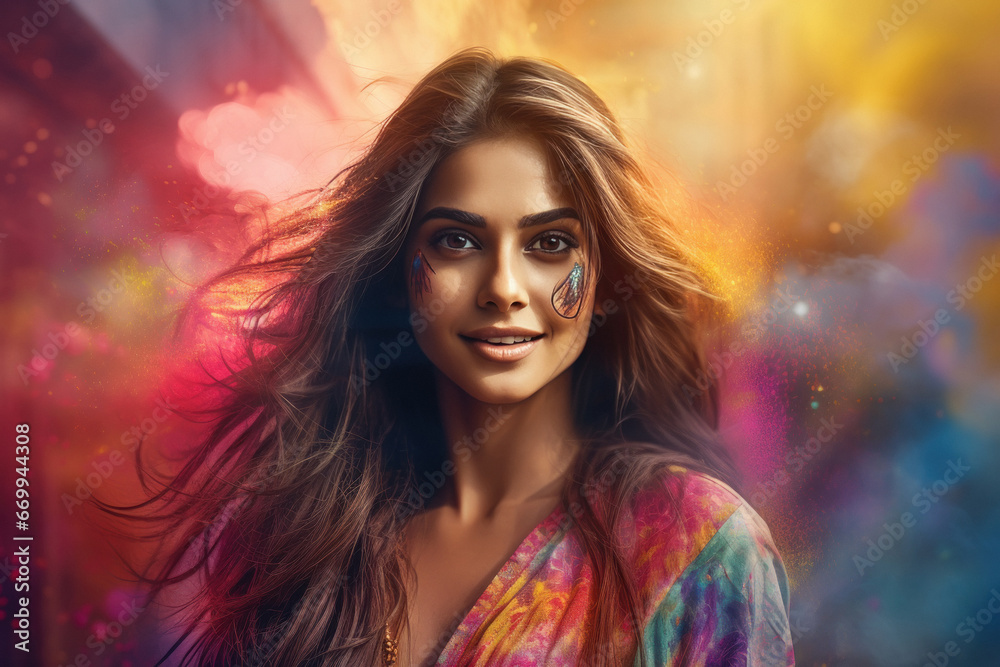 Young Indian woman full of colors Stock Photo | Adobe Stock