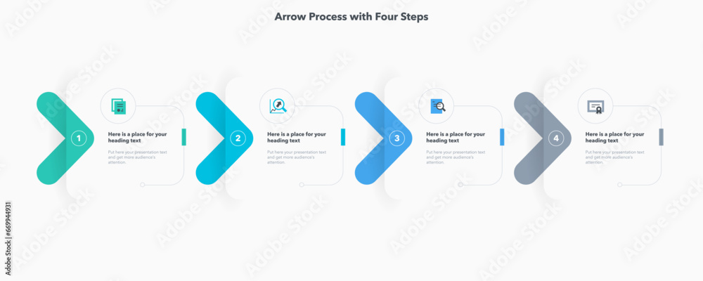 Arrow process flow diagram with four colorful stages. Presentation ...