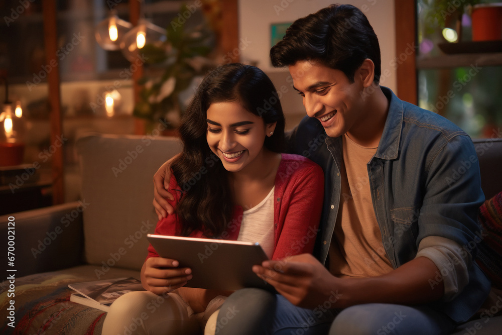 beautiful young indian couple using tablet Stock Photo | Adobe Stock