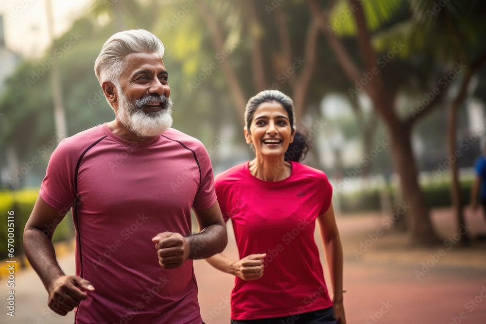 Indian happy elderly couple exercising Stock Photo | Adobe Stock