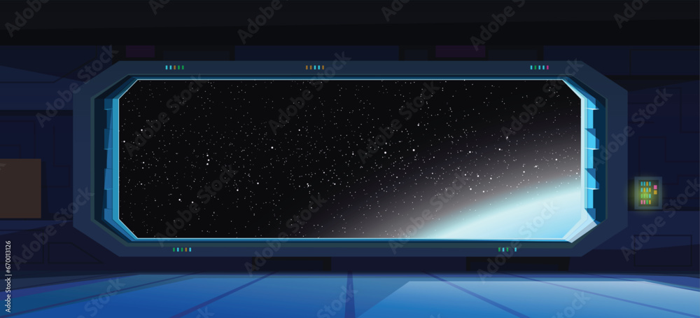 a futuristic spaceship wide window panoramic view Stock Vector | Adobe ...