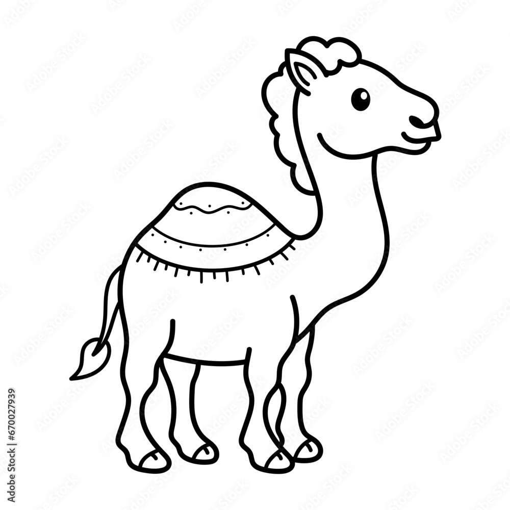 Camel. Coloring page, coloring book page. Black and white vector ...