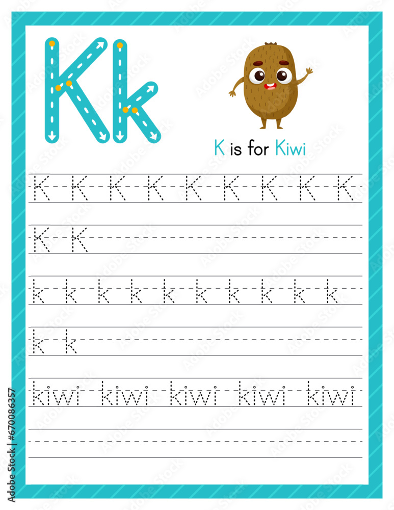 Trace letter K uppercase and lowercase. Alphabet tracing practice ...