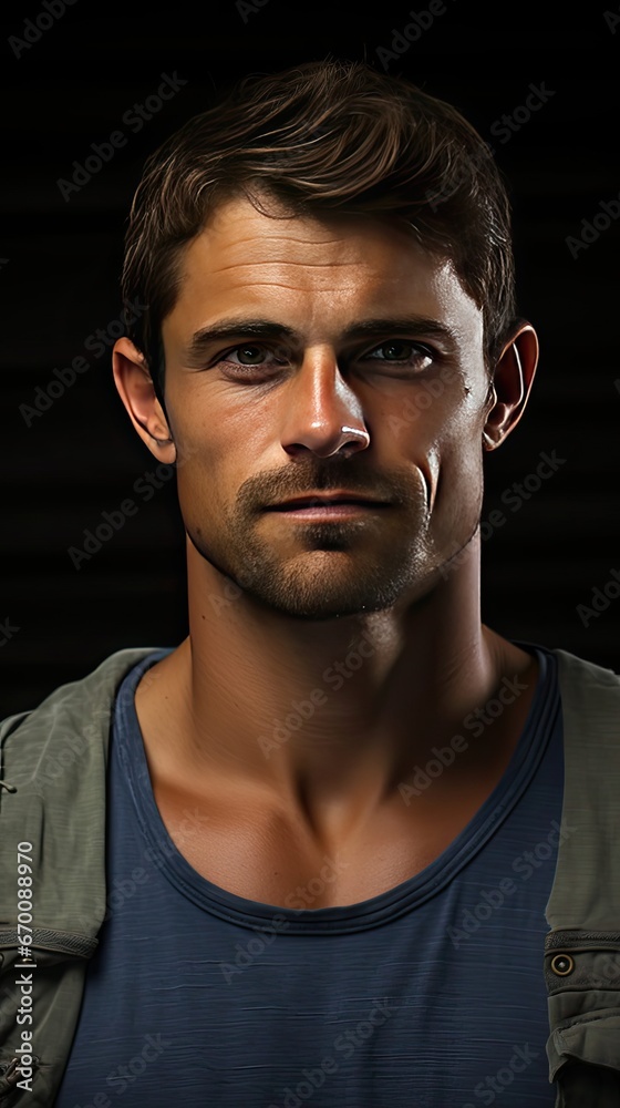 Handsome young man. Portrait of shirtless muscular man is standing on ...