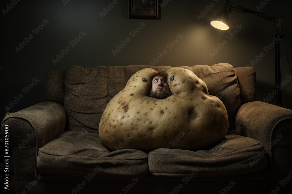 Funny AI generated photo of couch potato man Stock Photo | Adobe Stock