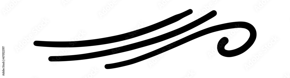 Doodle wind lines. Air sketch. Cartoon hand drawn windmill. Vector wave ...