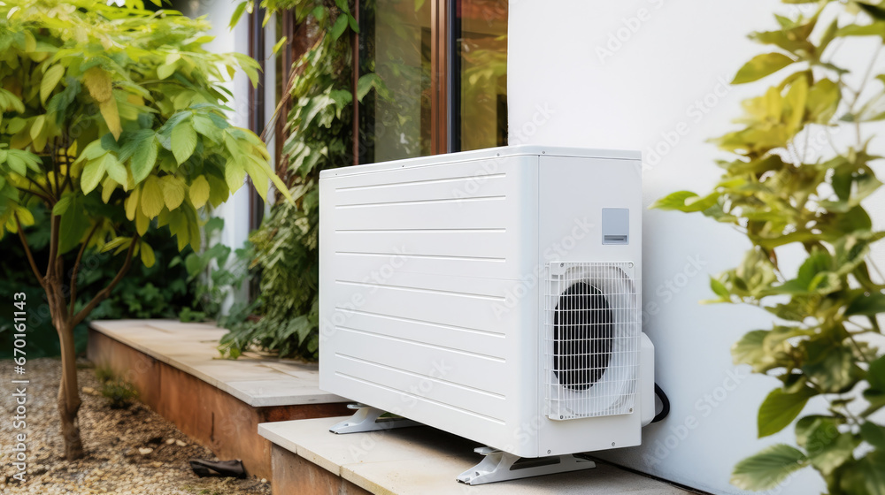 heat pump installed in residential building. Sustainable and clean ...